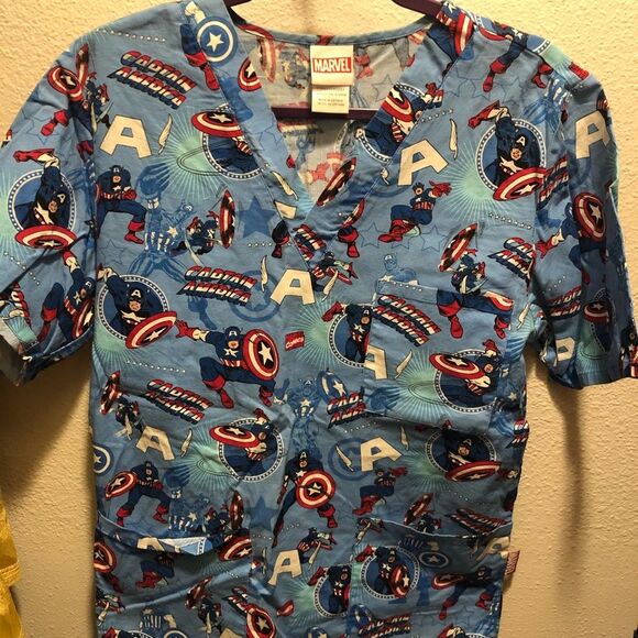 Marvel | Tops | Marvel Captain America Scrub Shirt Top Xs Nurse Tech ...